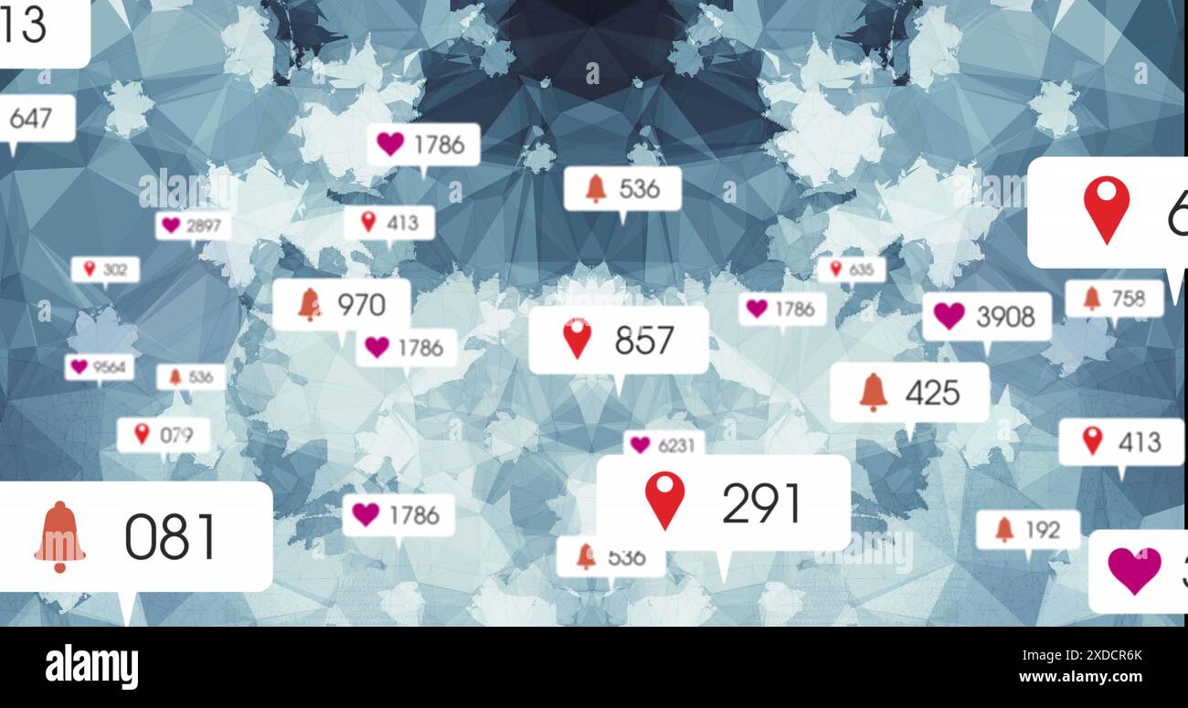 Image of social media icons floating against abstract geometric ...