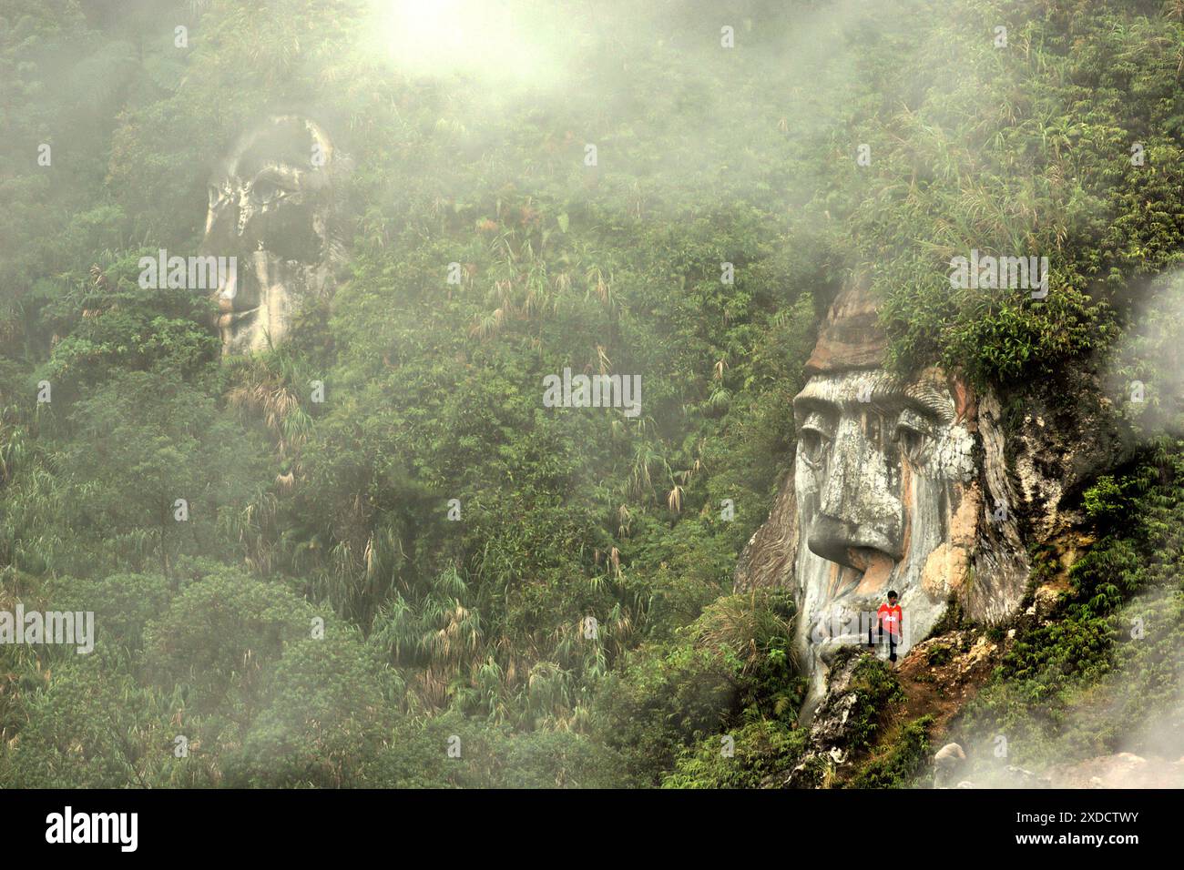 Giant faces illustrating the characters of Toar and Lumimuut, ancestors ...