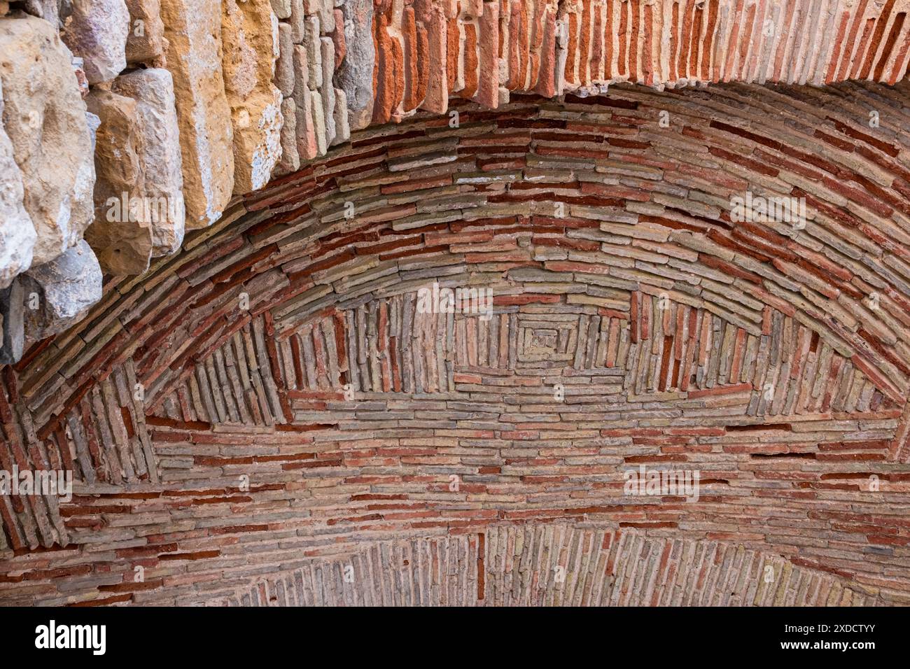 Antique brickwork in a historic old place in Portugal. The ceiling ...