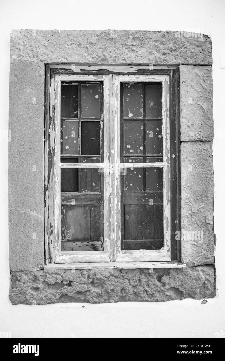 Old vintage window of an ancient stone building in Portugal. The frame ...