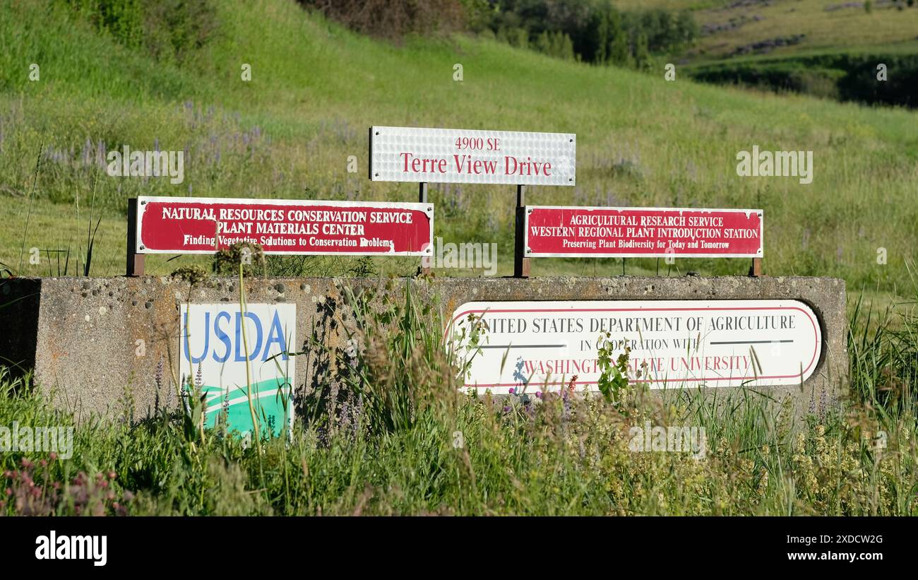 Signs on the campus of Washington State University in Pullman ...