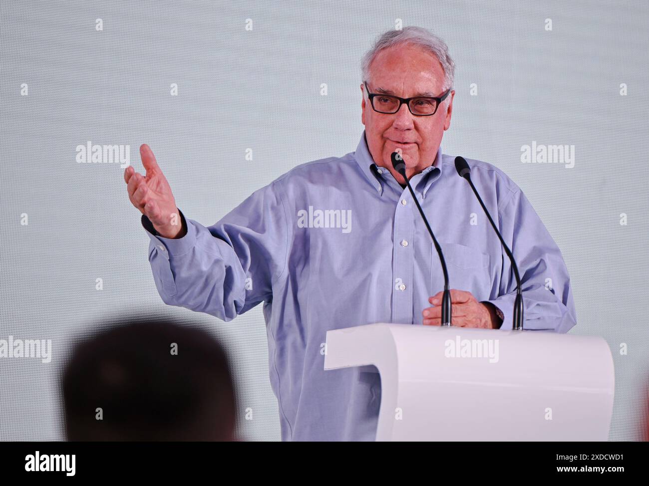 LVIV, UKRAINE - JUNE 20, 2024 - Philanthropist Howard Buffett speaks ...
