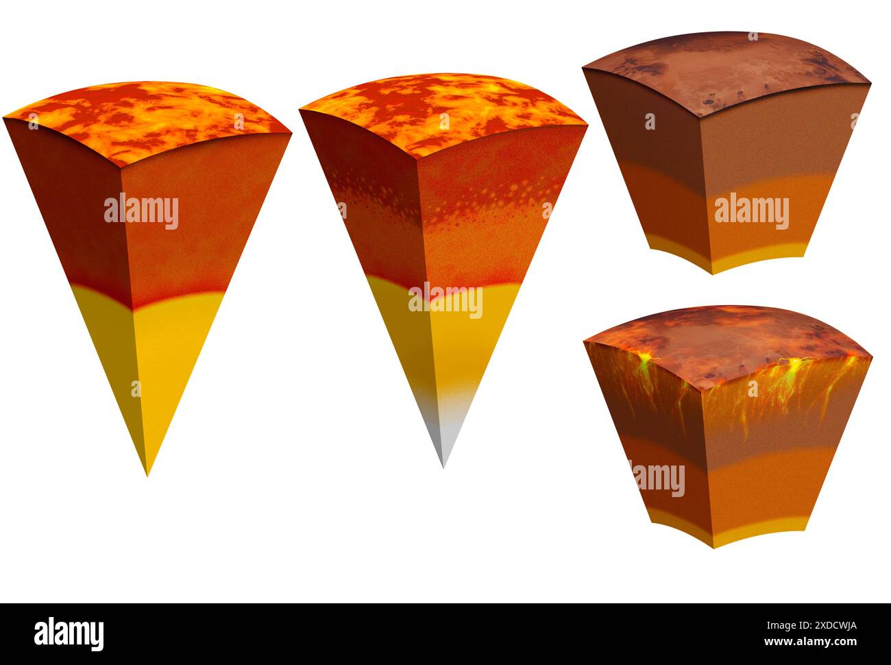 Illustration showing the evolution of the interior of the planet Mars ...