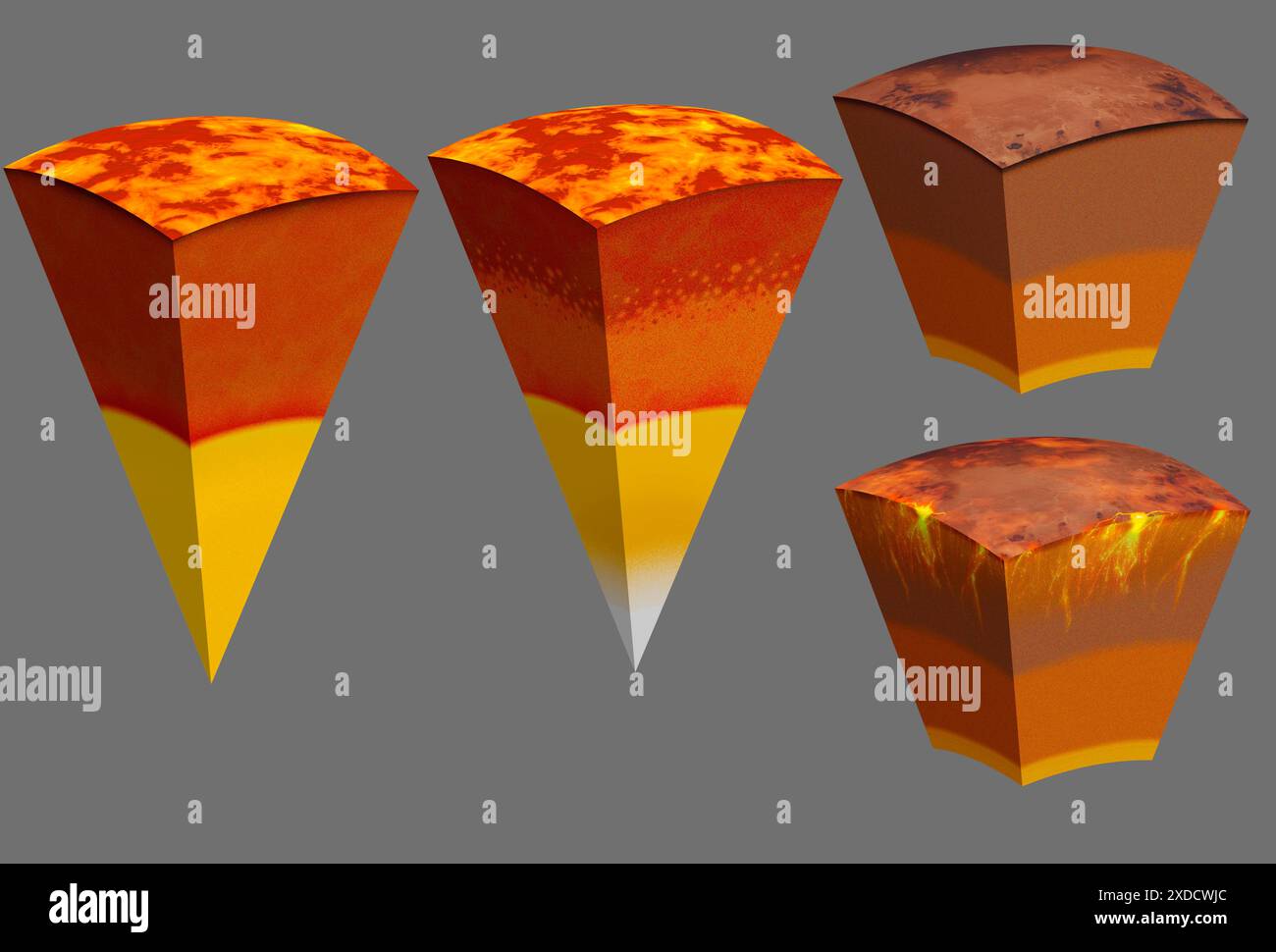 Illustration showing the evolution of the interior of the planet Mars ...