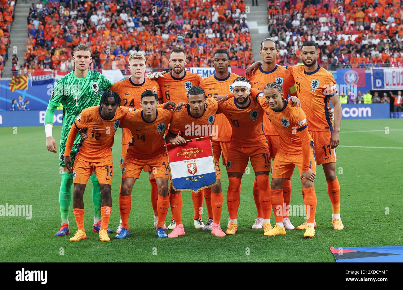 Leipzig. 21st June, 2024. Players of the Netherlands line up before the ...