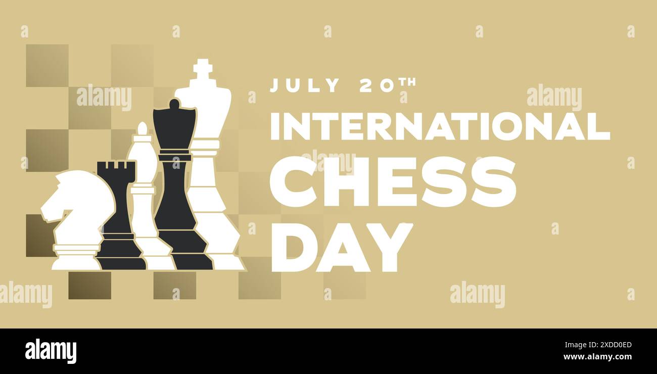 flat international chess day horizontal banner illustration Stock ...