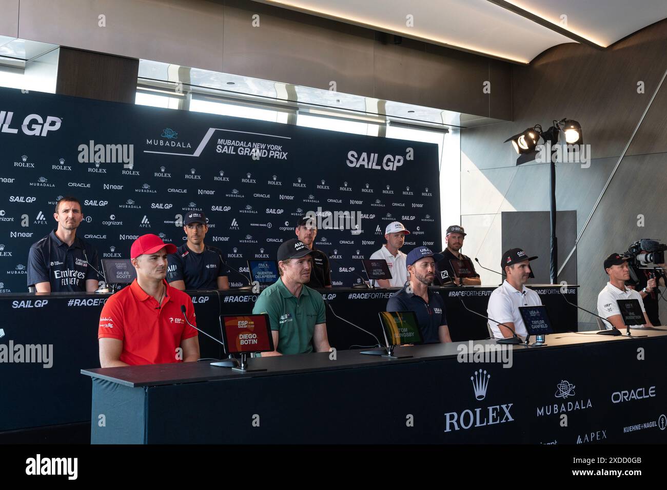 Drivers of sailing boats participating in Sail GP attend press ...