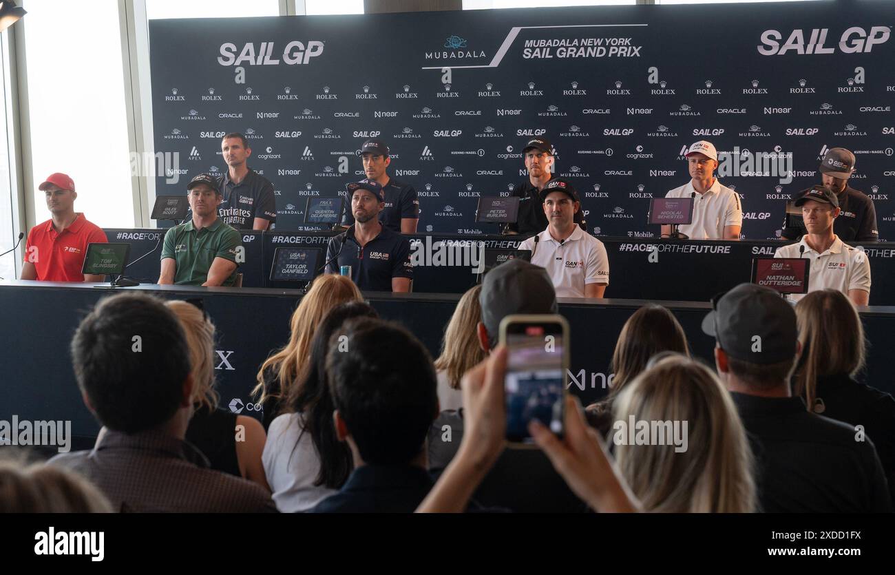 New York, USA. 21st June, 2024. Drivers of sailing boats participating ...