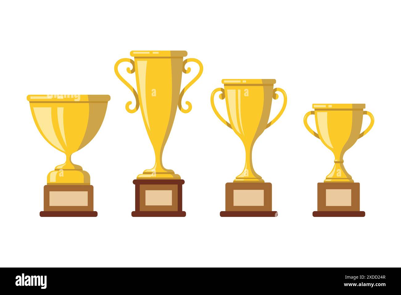 Four gold cup trophies on a white background. The cups are arranged in ...