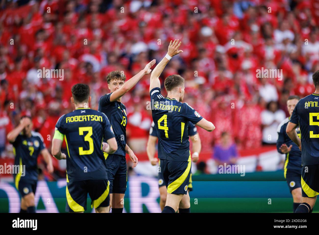 Cologne, Germany. 19th June, 2024. Players of Scotland celebrate a goal ...