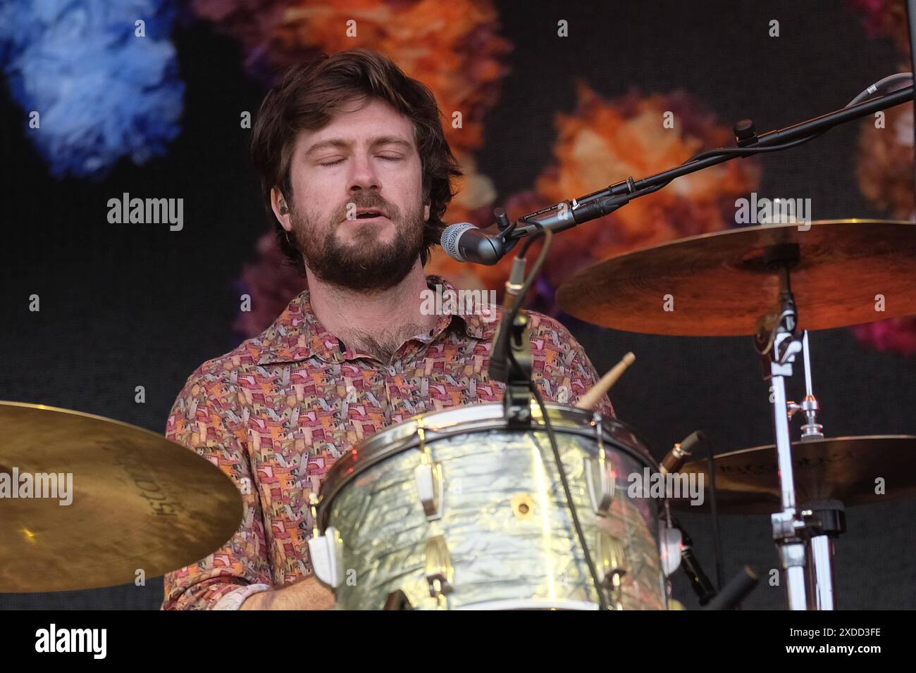 Newport, UK. 21st June, 2024. Elroy Finn, drummer with Australian rock ...