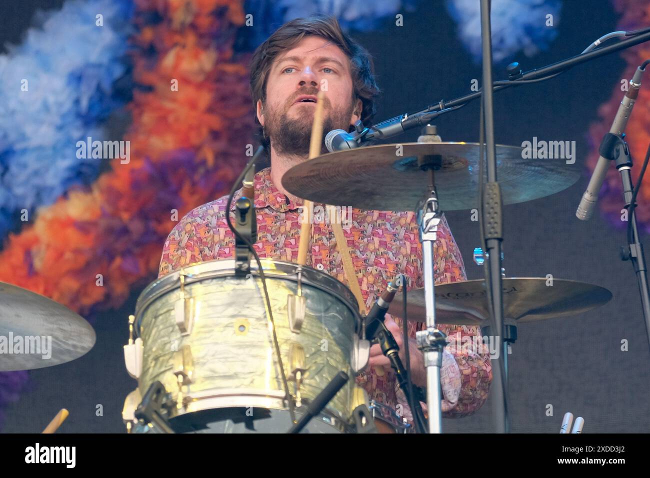 Newport, UK. 21st June, 2024. Elroy Finn, drummer with Australian rock ...