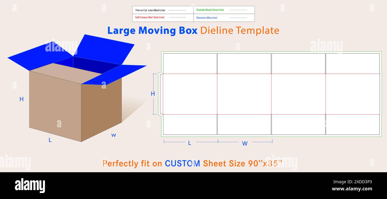 Large Moving Box 20 x 20 x 15 inches Dieline Template. A box is a ...