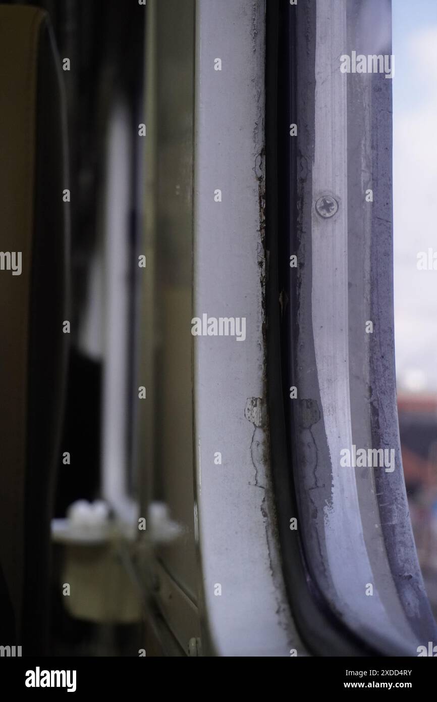 Economy class local train window from the side in the morning Stock ...