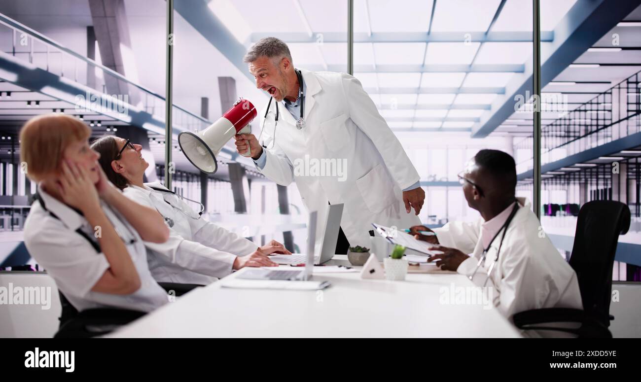 Group Dominator Doctor Bullying Diverse Nurses In Meeting Stock Photo ...