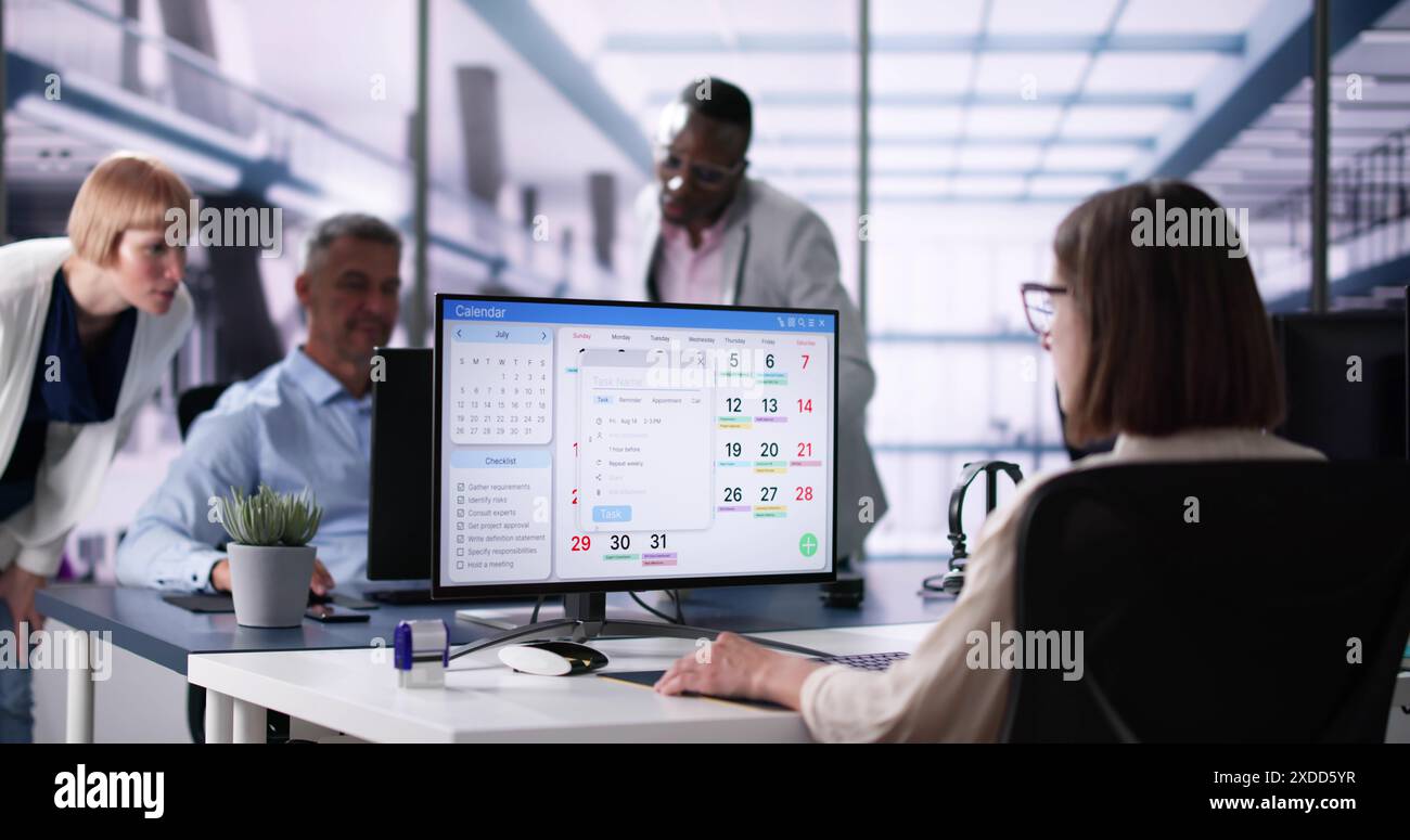 Employees Staff Schedule And Time Reports Or Computer In Cloud Stock ...