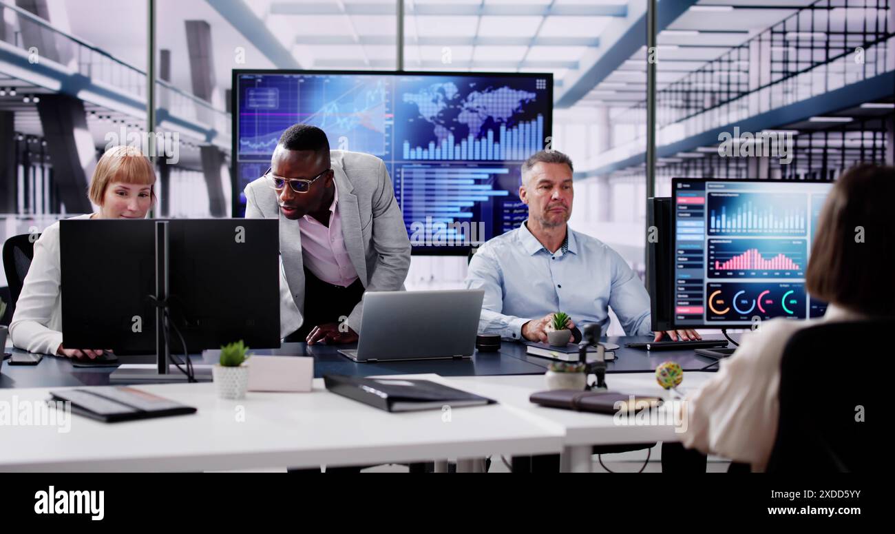 Financial Data Analysts Using Performance Dashboard On Screens In ...