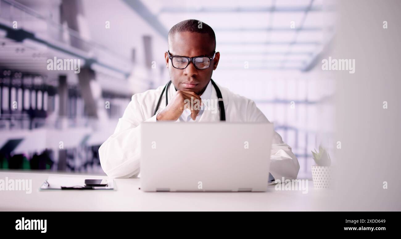 African American Doctor Conducting Telehealth Consultations in Virtual ...