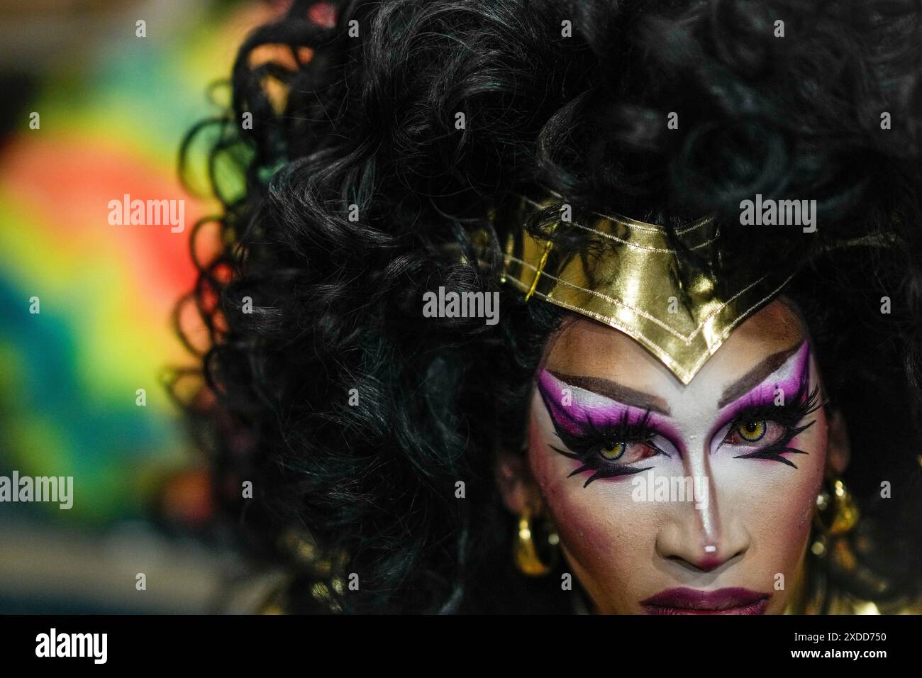 A contestant prepares for a drag queen contest, in Panama City, Friday ...