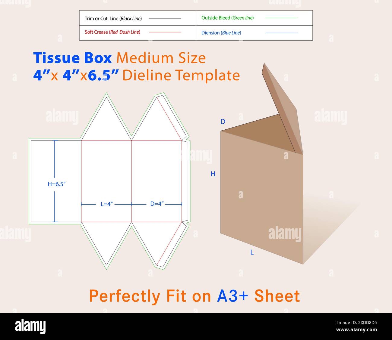 Triangular Tissue Box Medium Size L 4,D 4, H 6.5 Inches Dieline ...