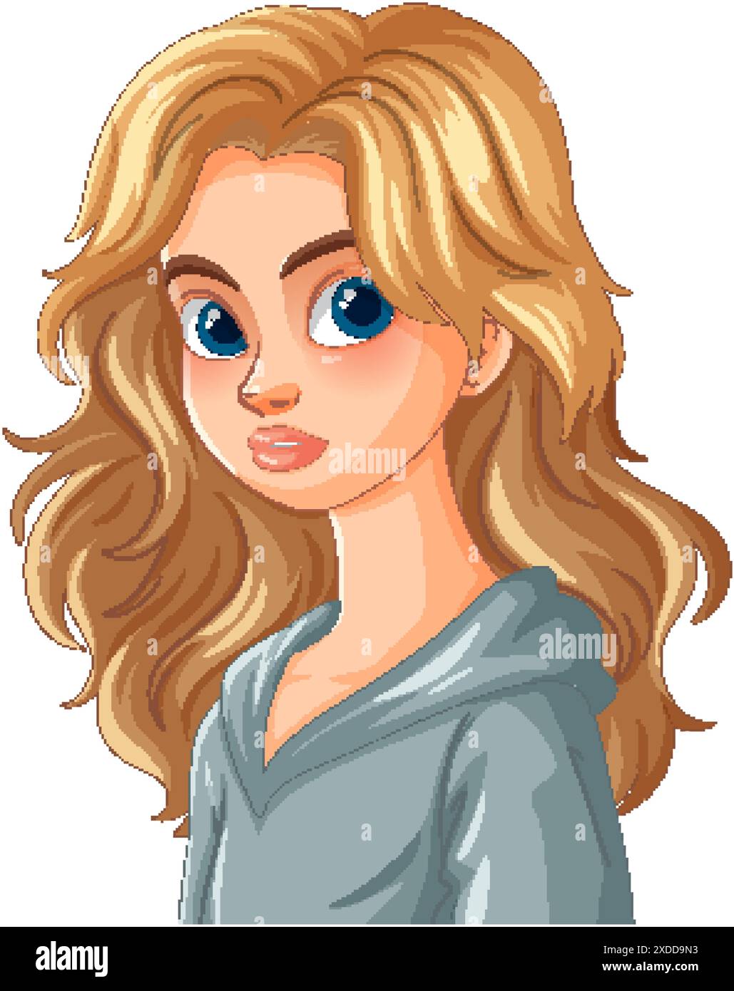 Illustration of a girl with wavy hair Stock Vector Image & Art - Alamy