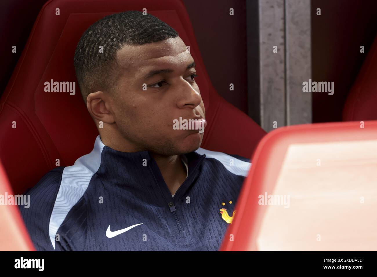Kylian Mbappe of France sits on the bench during the UEFA Euro 2024 ...