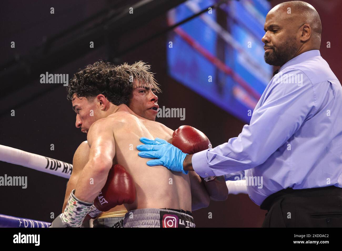 June 21, 2024: Steven Navarro (L) and Juan Pablo Meza (R) punches hug ...