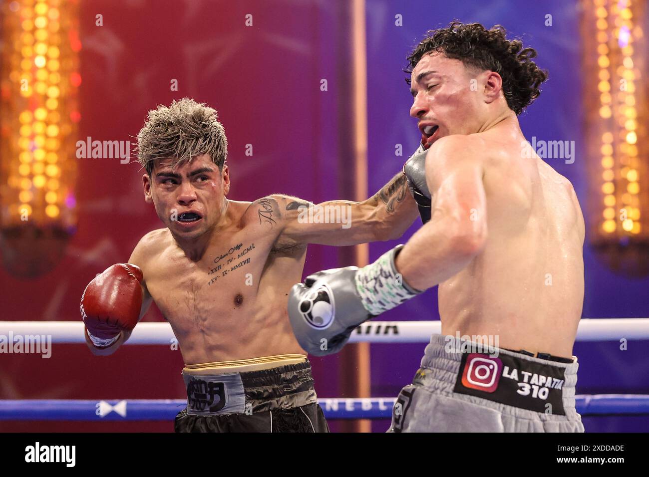 Las Vegas, NV, USA. 21st June, 2024. Juan Pablo Meza (L) punches Steven ...