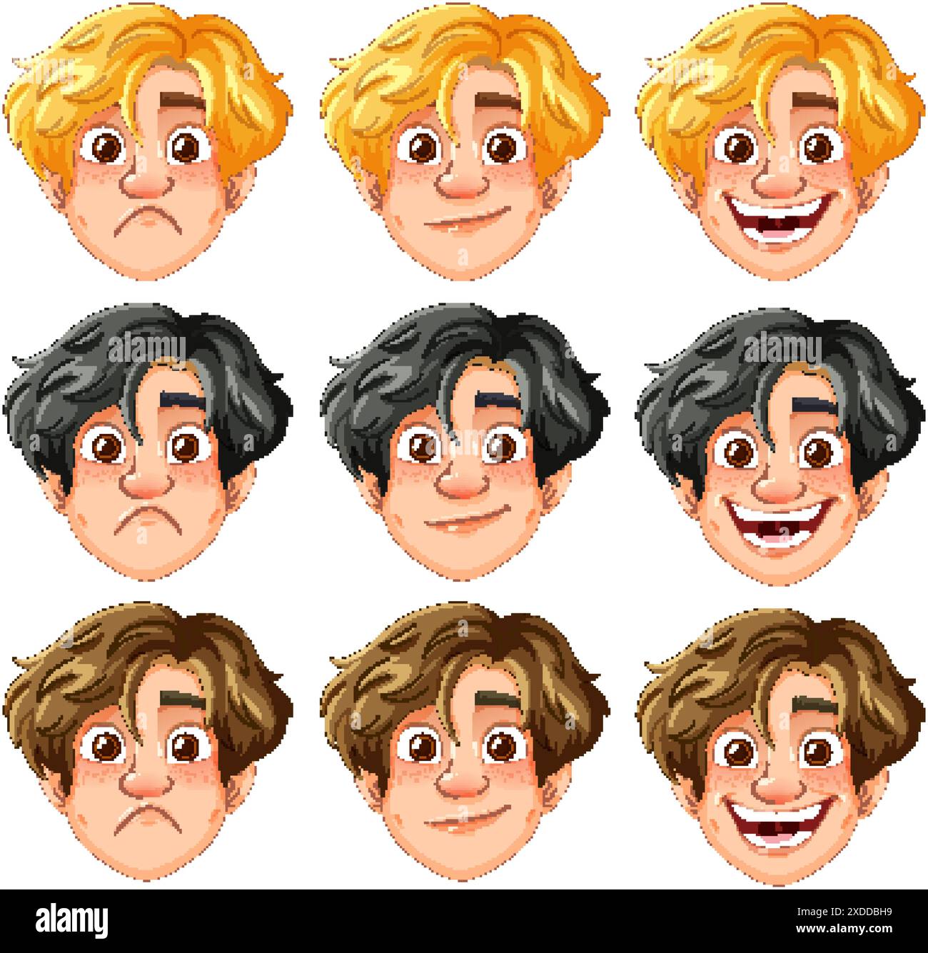 Nine cartoon faces showing different emotions Stock Vector Image & Art ...