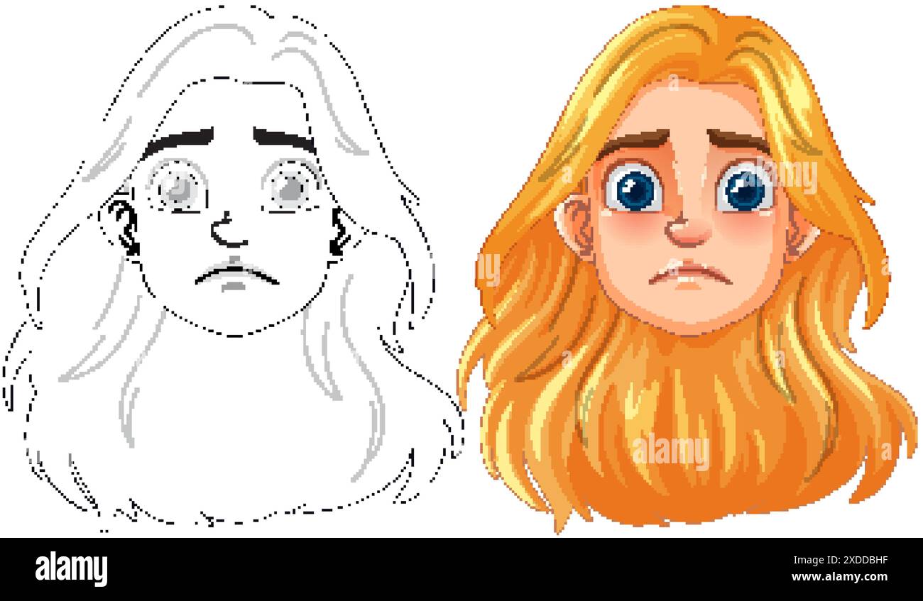 A sad face with long hair Stock Vector Image & Art - Alamy