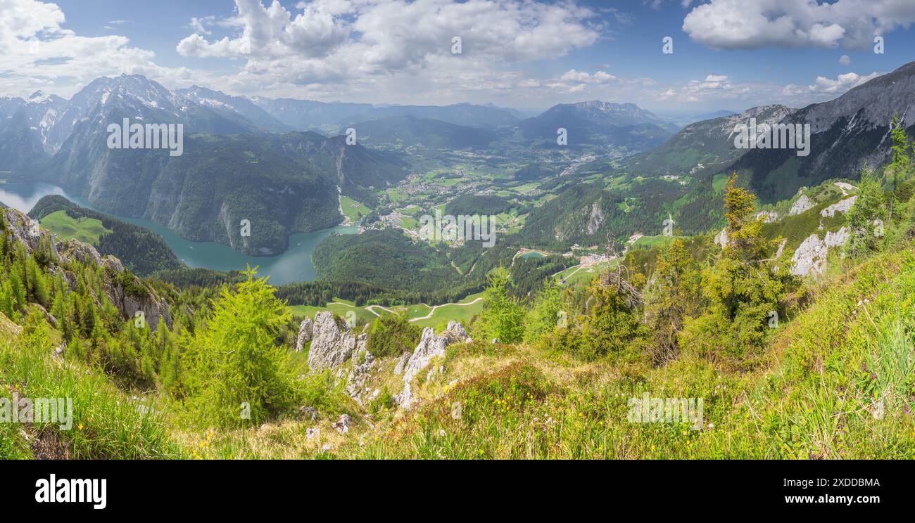 Mountain valley with tracks near Jenner mount in Berchtesgaden National ...