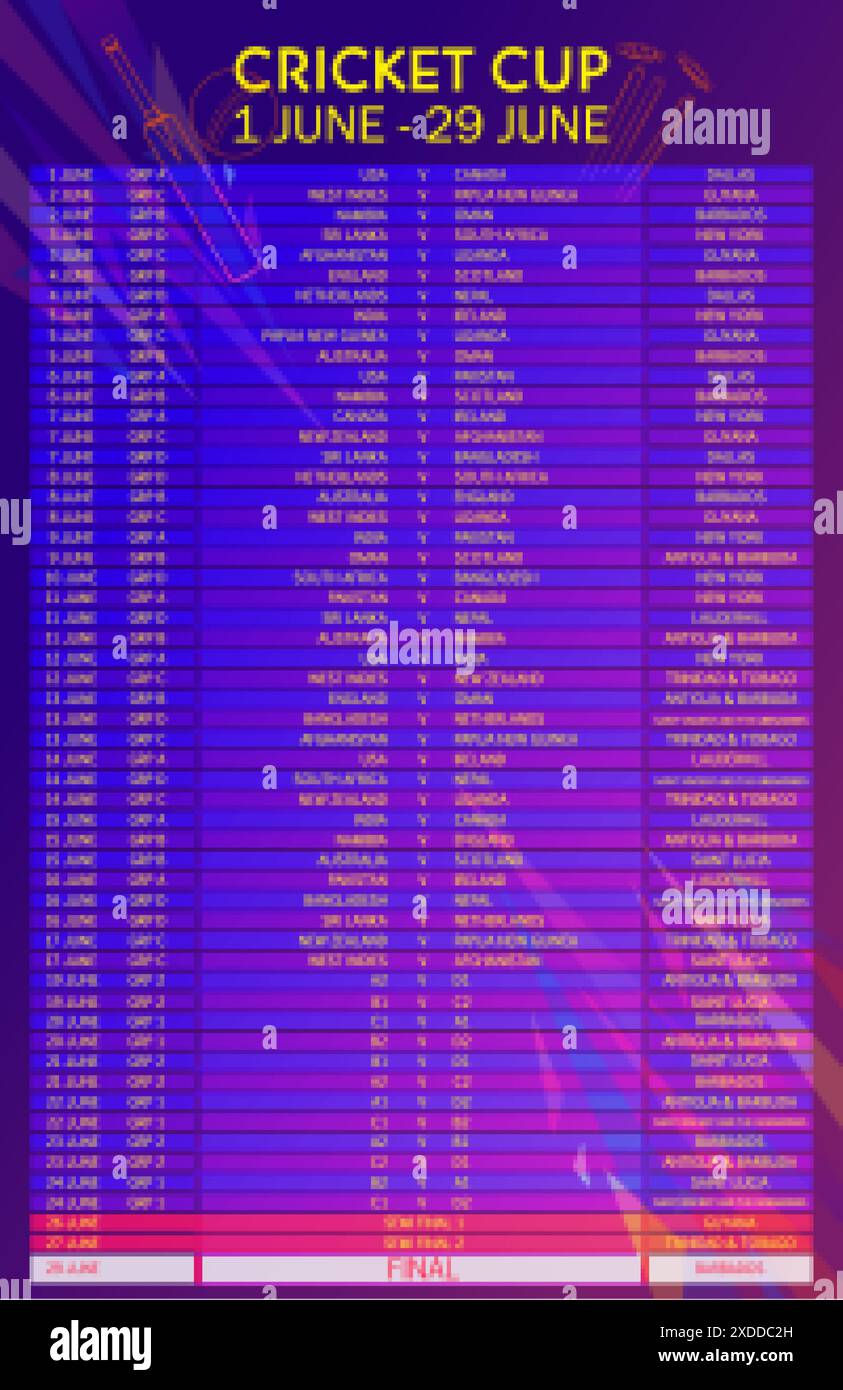 Cricket Cup 2024 match schedule sports background Stock Vector Image ...