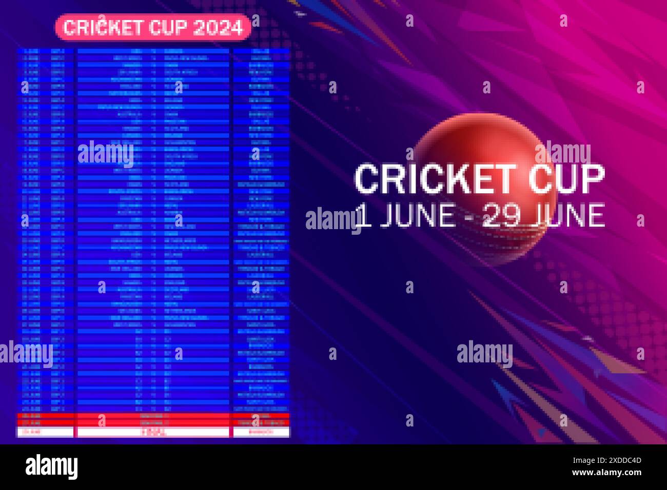 Cricket Cup 2024 match schedule sports background Stock Vector Image ...
