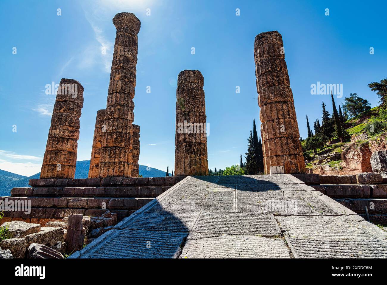 Delphi Temple of Apollo, valley of Phocis, Greece. Delphi was ...