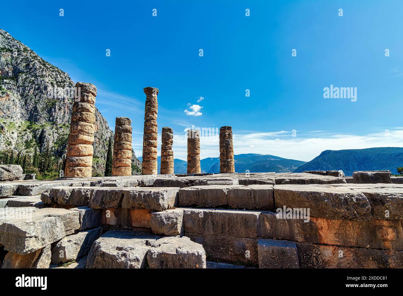 Delphi Temple of Apollo, valley of Phocis, Greece. Delphi was ...