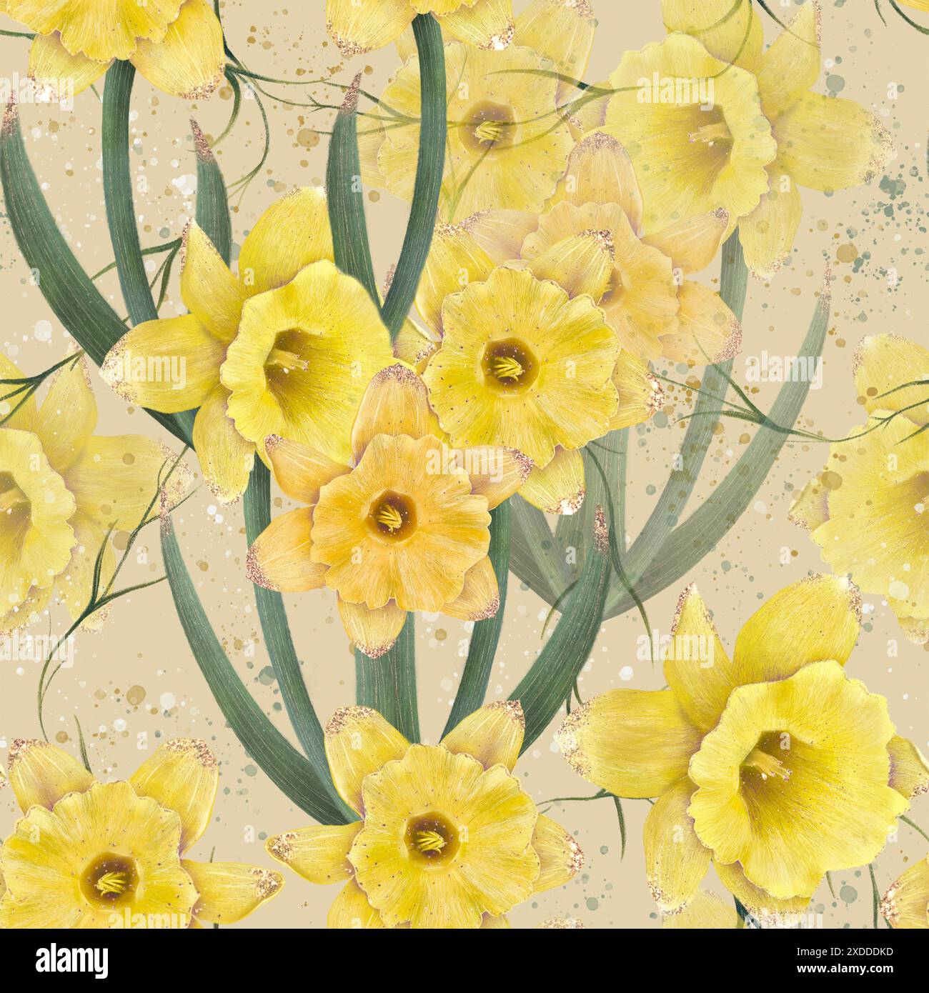 Vibrant yellow daffodils with green stems on a beige background for a ...