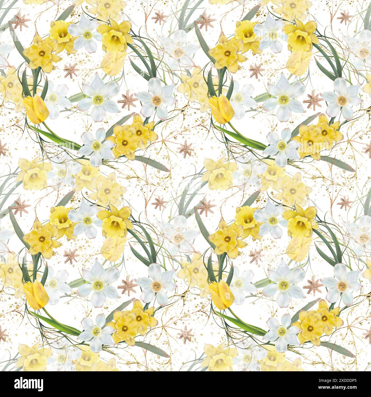 Seamless floral background featuring yellow daffodils and white ...