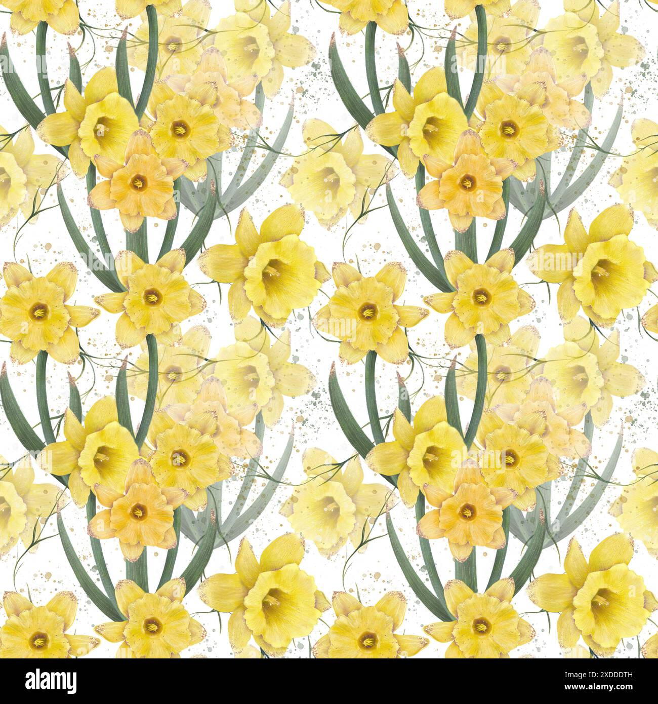 The white background features a charming floral pattern with daffodils ...