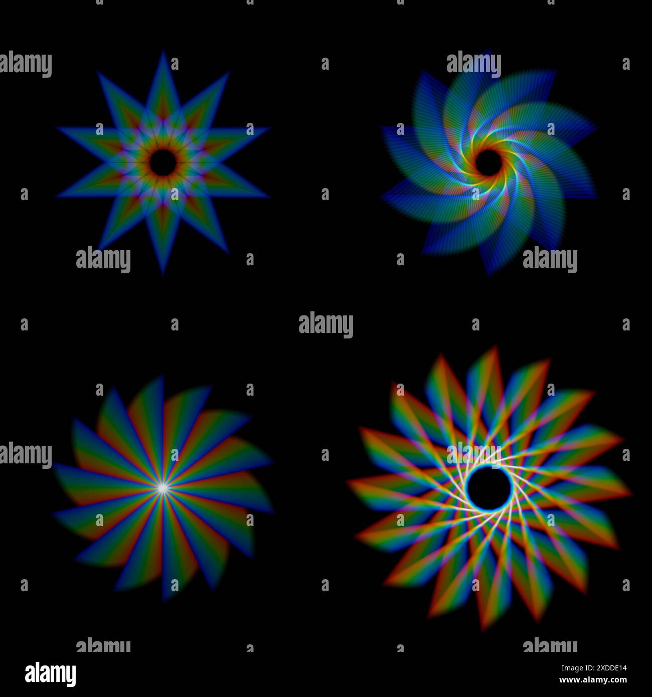 illustration. a set of 4 images of rainbow spirals Stock Photo - Alamy