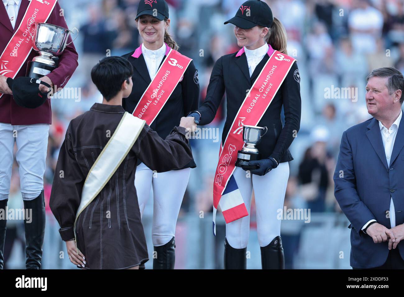 Katrin Eckermann and Sophie Hinners with Miss France 2024 Eve Gilles ...