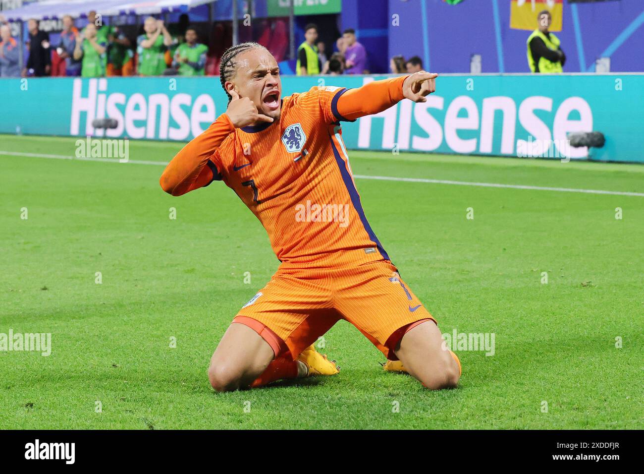 Xavi Simons of Netherlands celebrates his goal, which is then cancelled ...