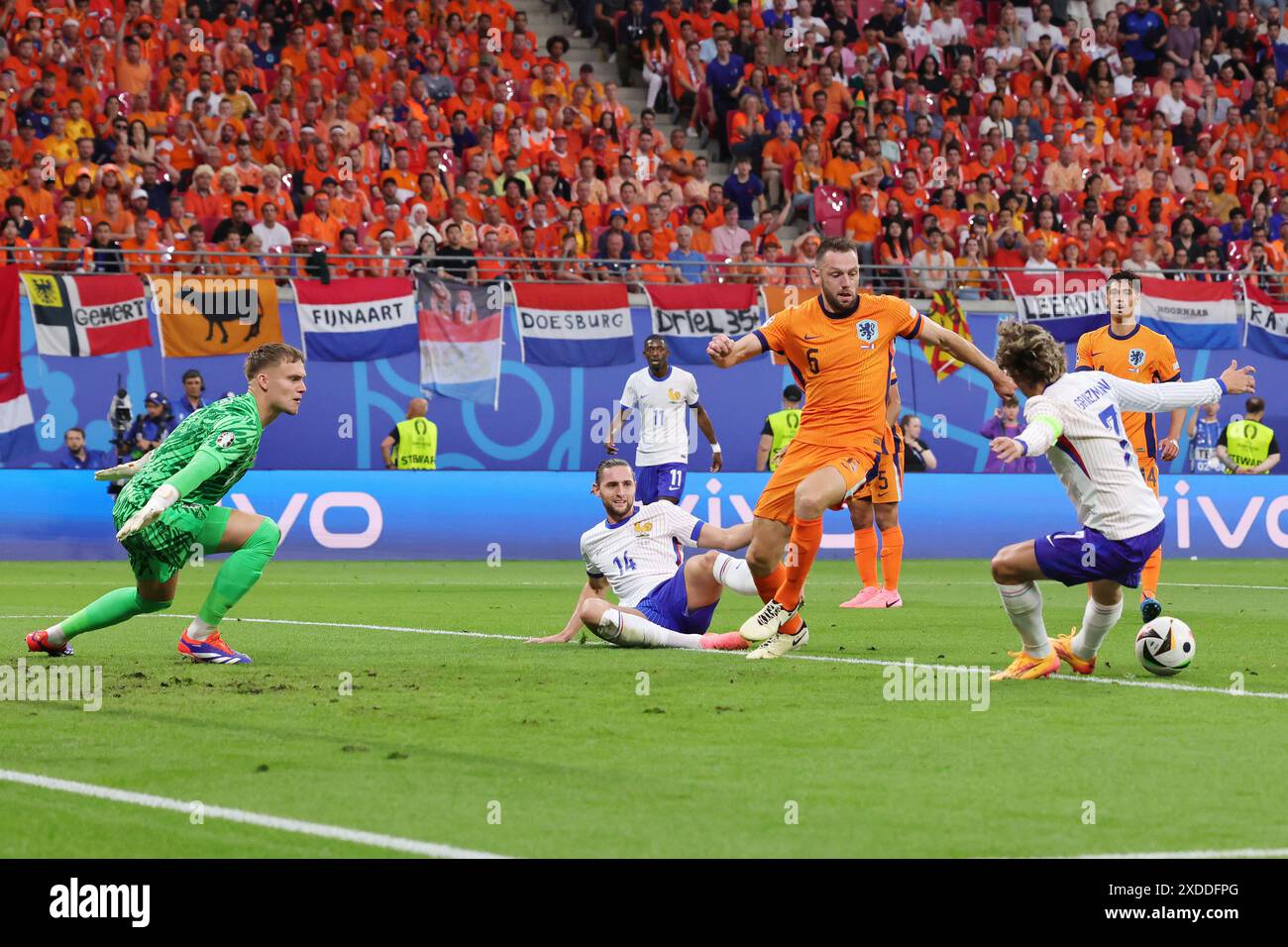 Adrien Rabiot, Antoine Griezmann of France and Bart Verbruggen, Stefan de Vrij of Netherlands ...