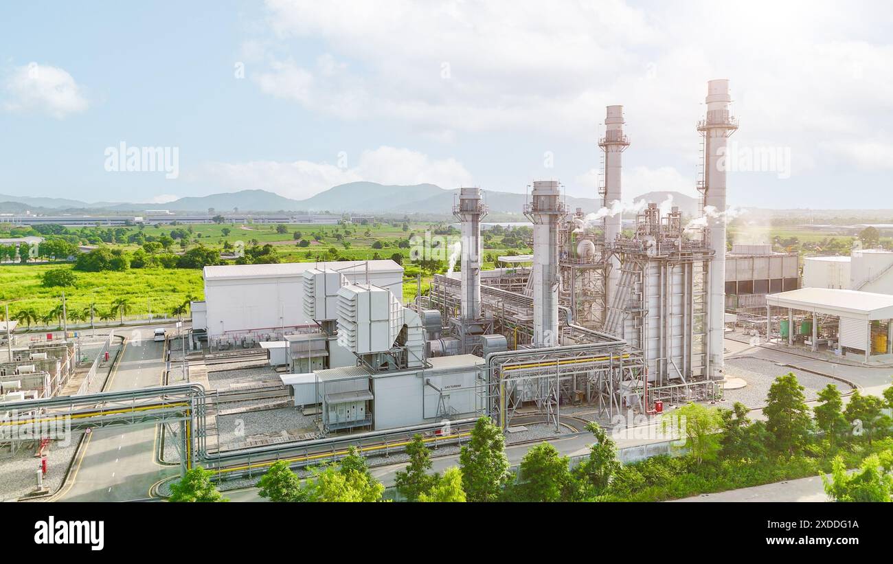 Power plant gas turbine factory building. Green Industry, Clean power ...