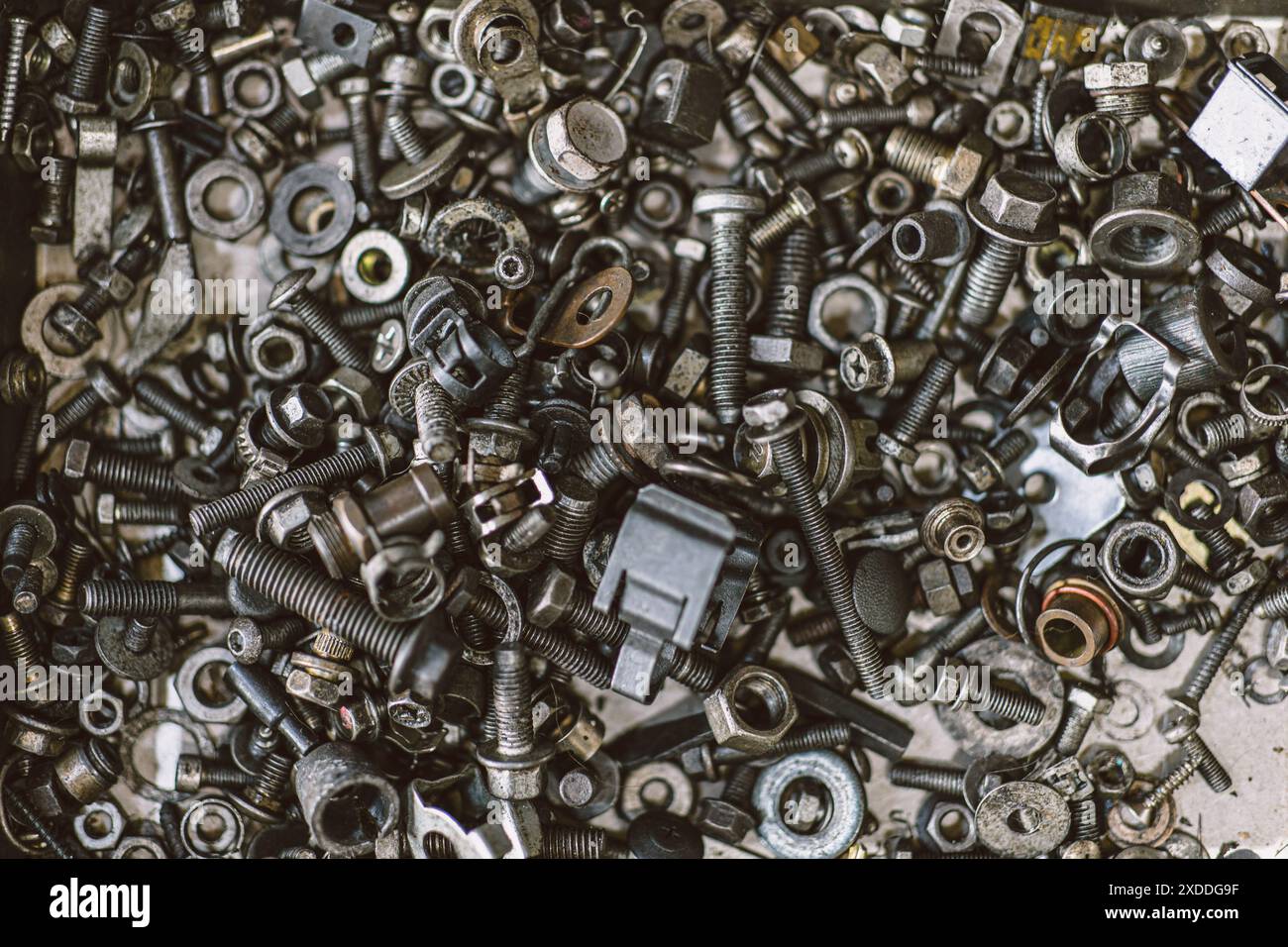Nuts and bolts, Closeup dirty oil grunge old used nut bolt tools in ...