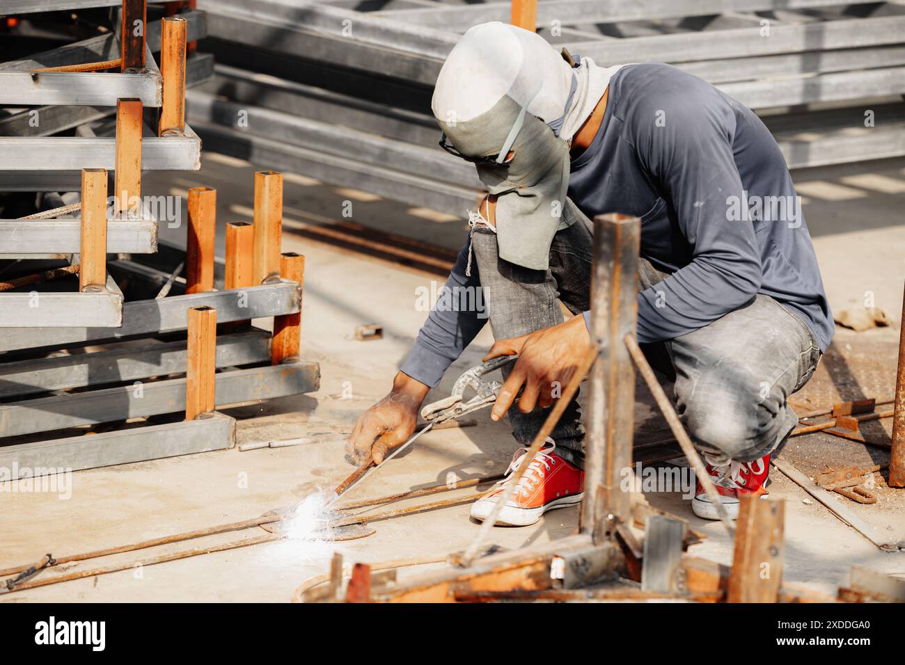 Barehanded Danger Unsafety Poor Industrial Worker Welding Metal on ...