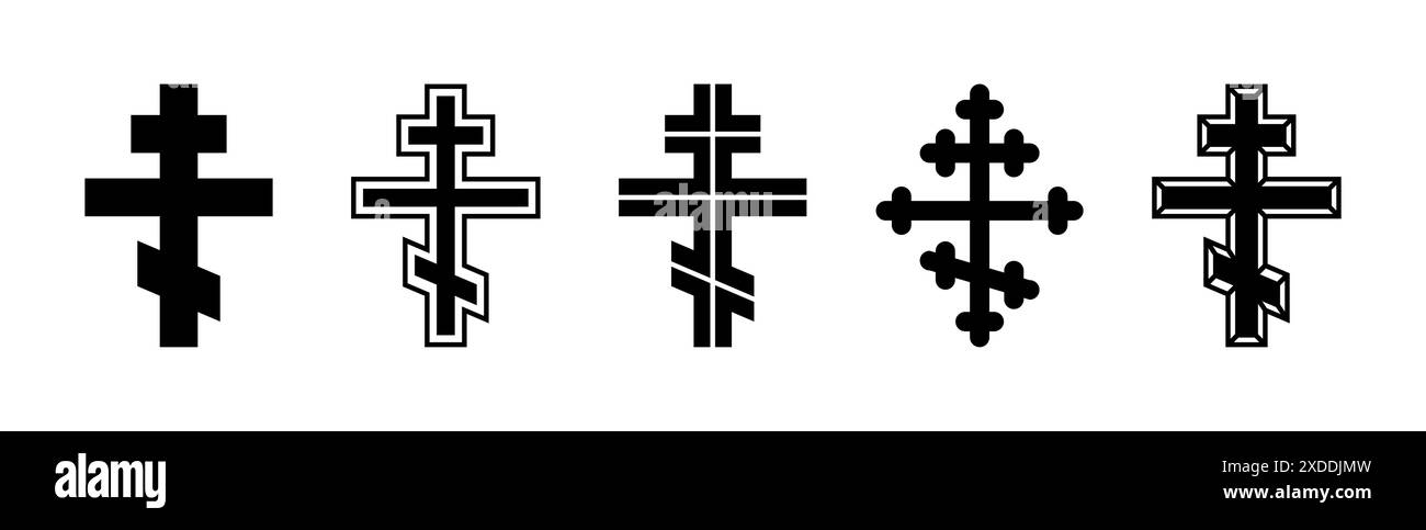 Orthodox cross set, silhouette of religious Christian symbol, icon ...