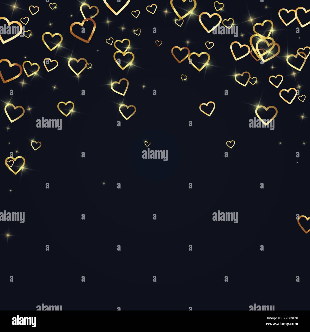 Valentine hearts, flying, falling down, floating. Gold hearts scattered ...