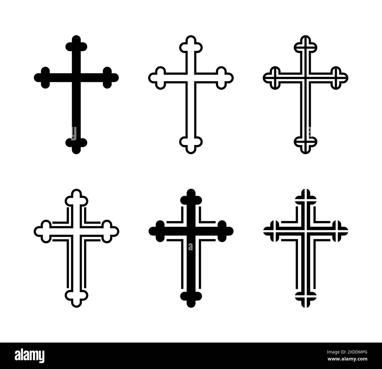 Catholic cross set, silhouette of religious Christian symbol, icon ...