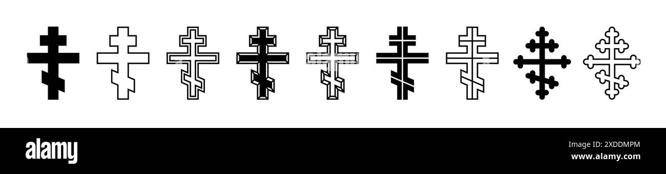 Orthodox cross set, silhouette of religious Christian symbol, icon ...