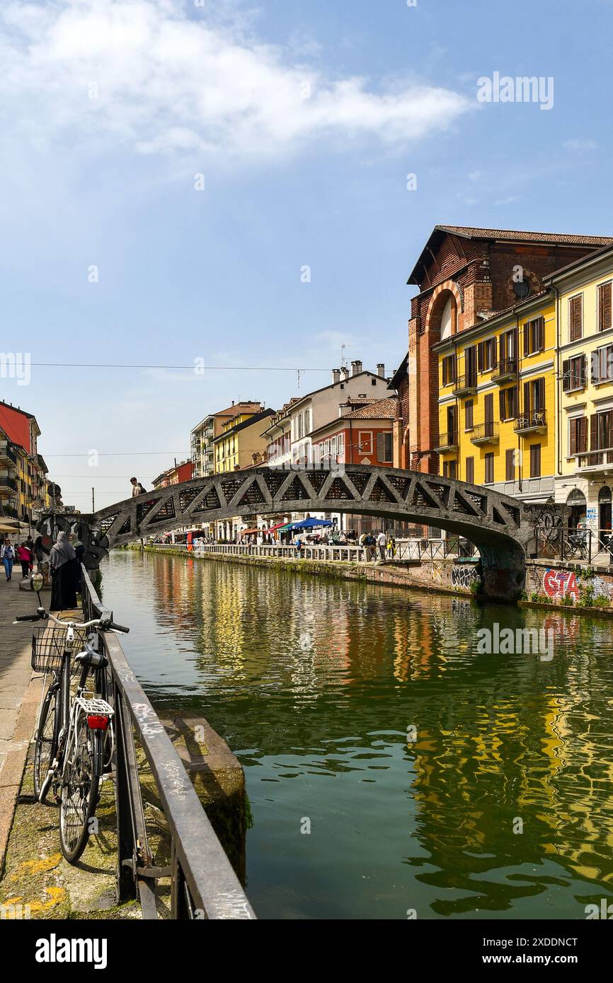 The Naviglio Grande waterway with the Ponte Alda Merini, an arched ...